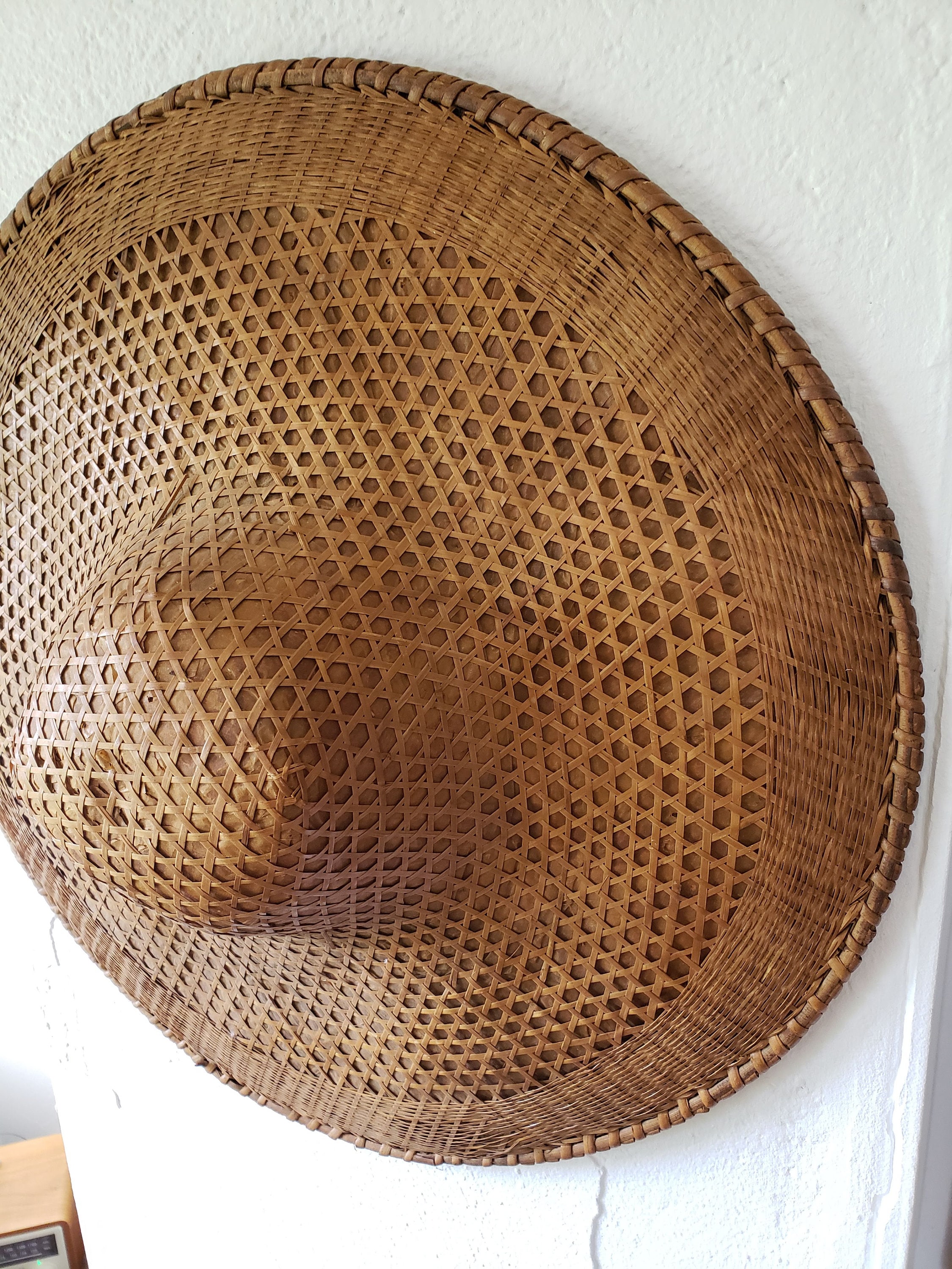 Vintage Woven Bamboo Rattan Hat lg 1960s Asian - Etsy