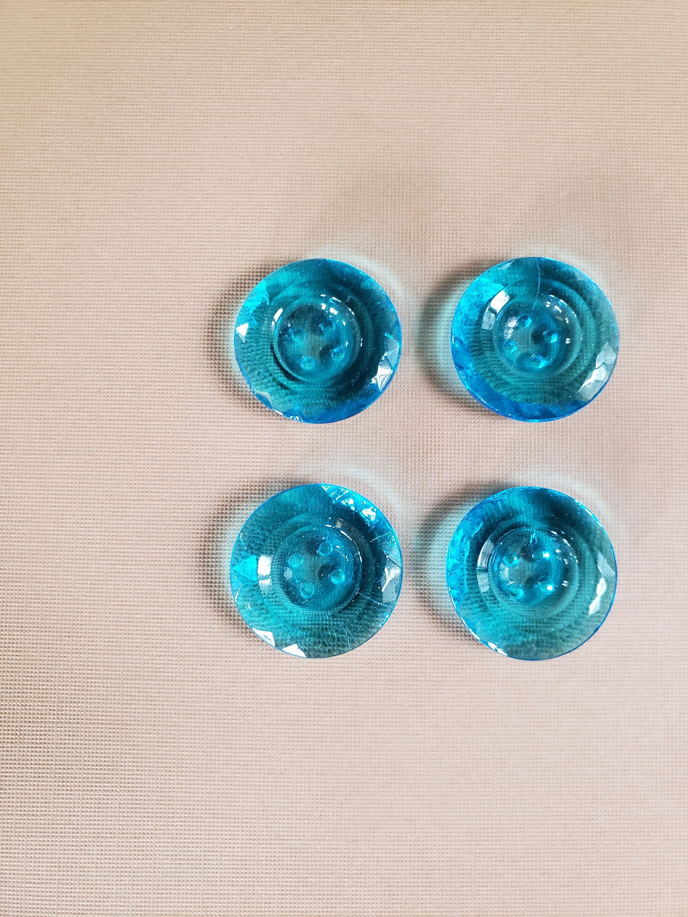 4 Vintage Beautiful Blue Glass Buttons Faceted. - Etsy