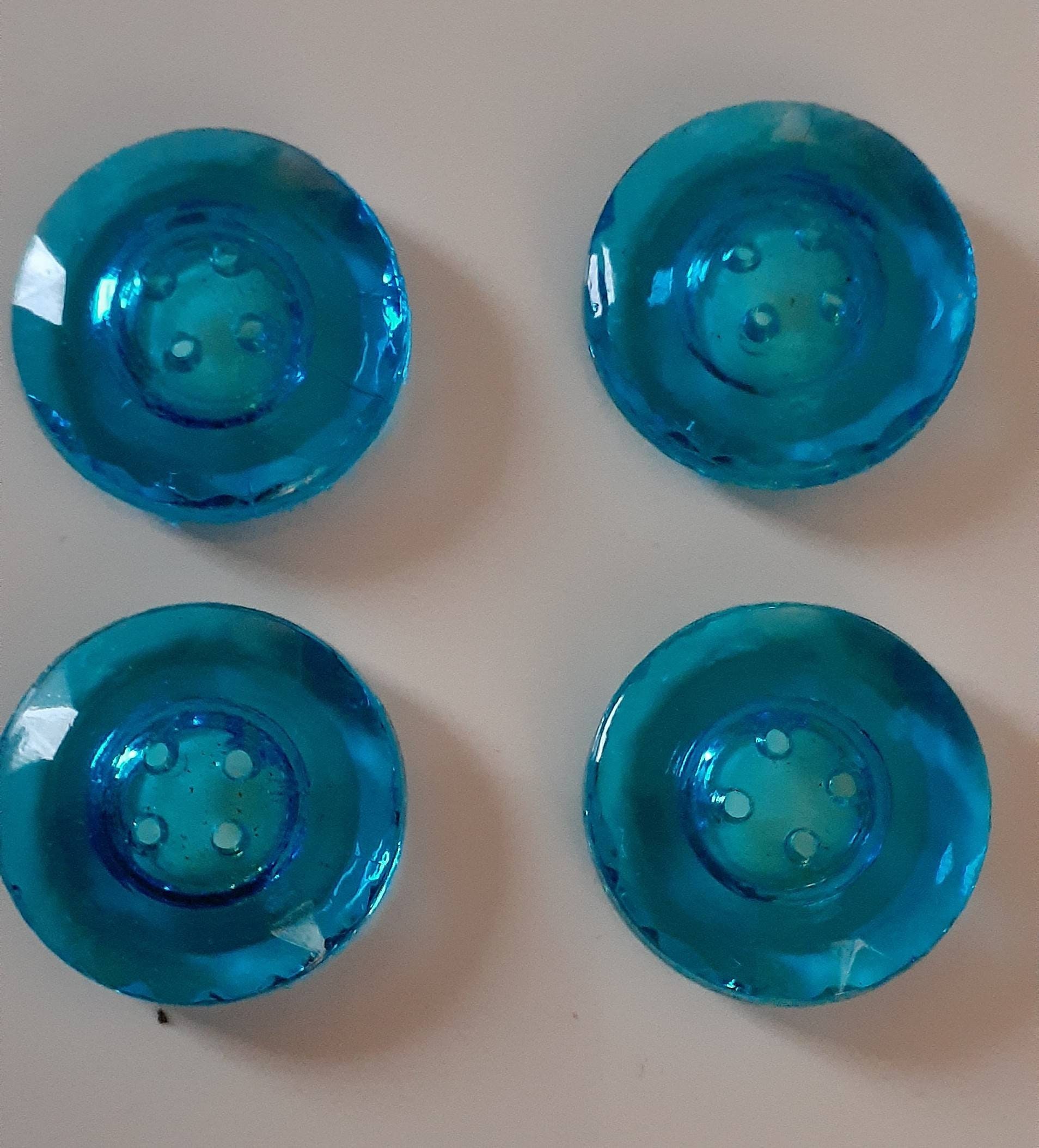 4 Vintage Beautiful Blue Glass Buttons Faceted. - Etsy