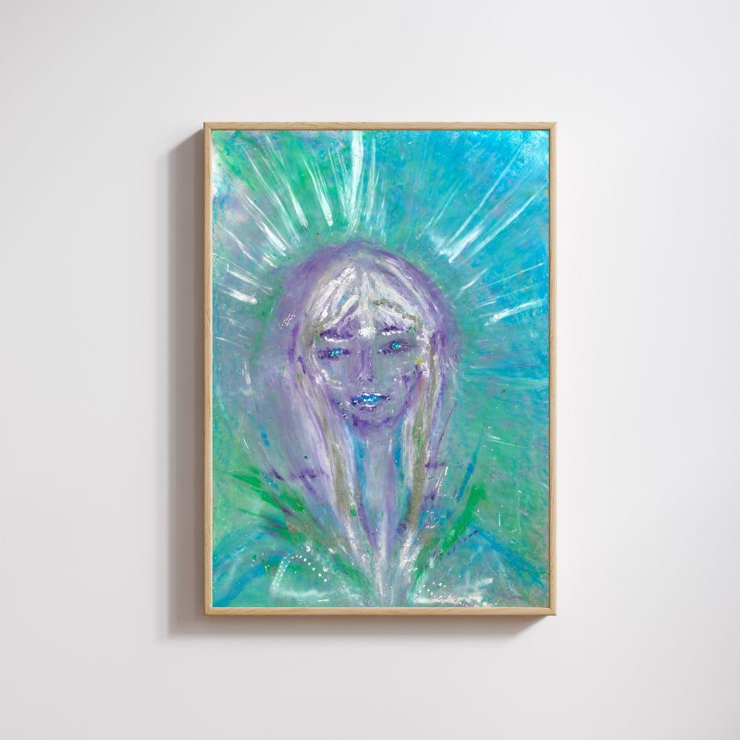 Pleiadean Starmother Original Oil Pastel Art, Cosmic Wall Decor ...