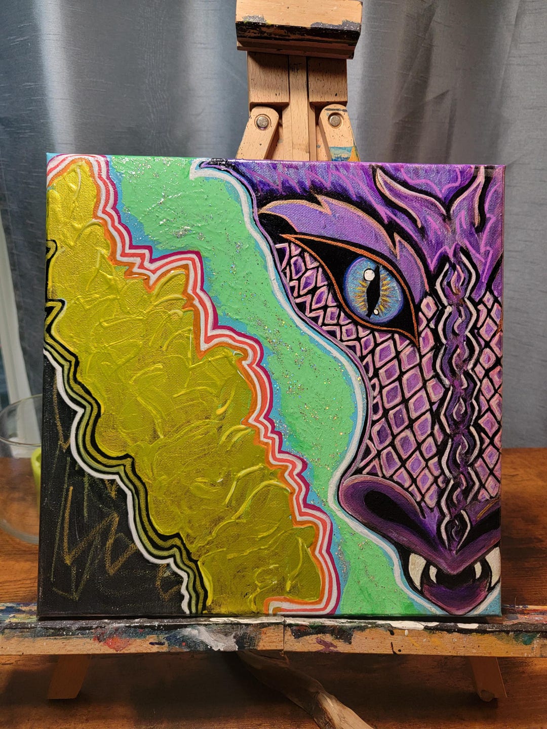 Hand-painted Acrylic Dragon Painting "bodice, the Dragon" 12"×12 ...