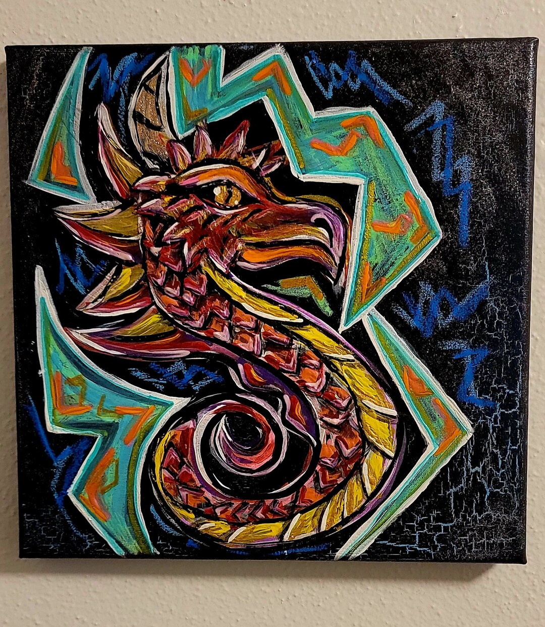 January Dragon 3 10 10 Canvas in Acrylic and Oil Pastels - Etsy