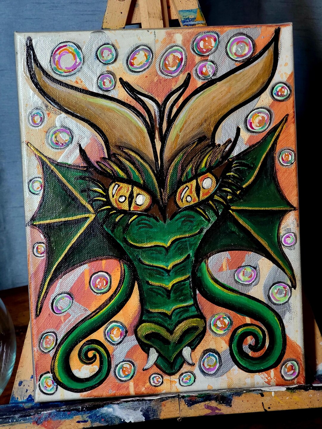 Hand-painted Artwork "candice the Dragon" 9"×12" Acrylic on Stretched ...