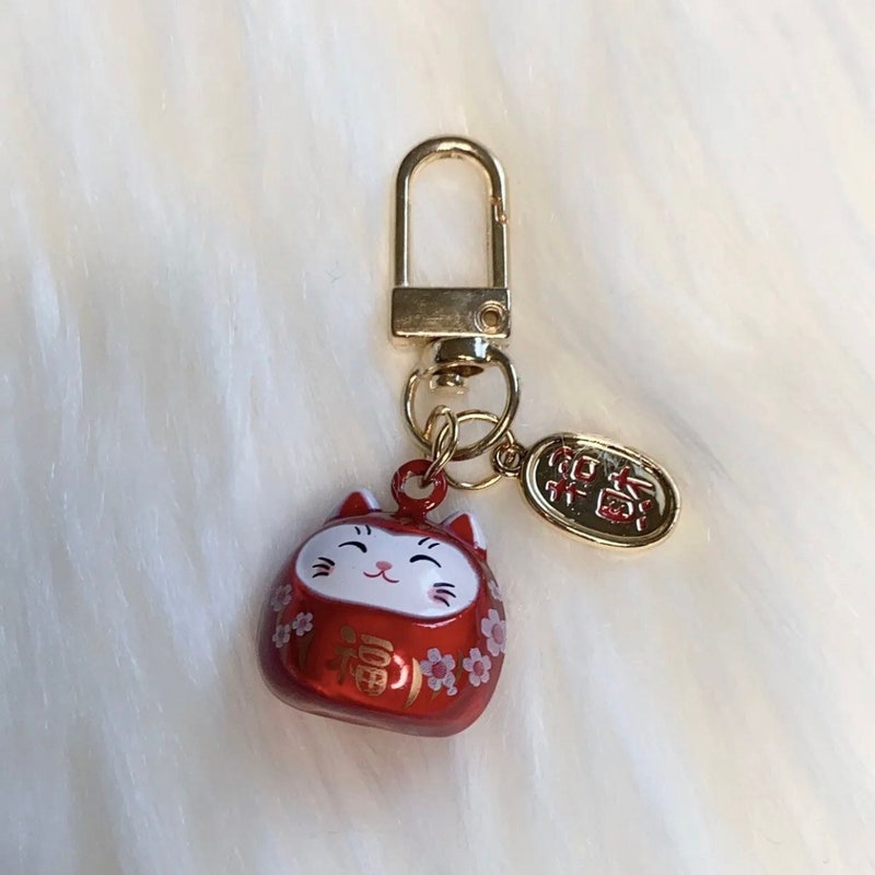 Red Maneki Neko Keychain - Etsy
