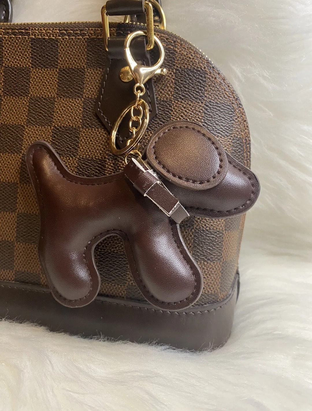 Dog Bag Charm Keychain Keyring Faux Leather Handmade Brown Black - Etsy