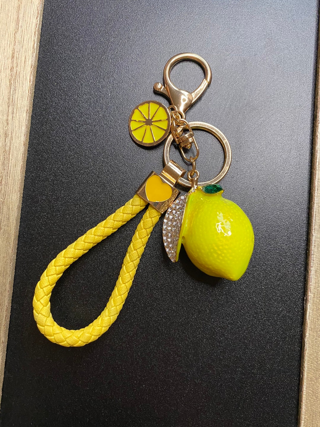 Lemon Keychain Bag Charm Key Ring Fob Yellow Gold With Strap - Etsy