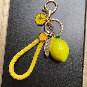 Lemon Keychain Bag Charm Key Ring Fob Yellow Gold With Strap - Etsy