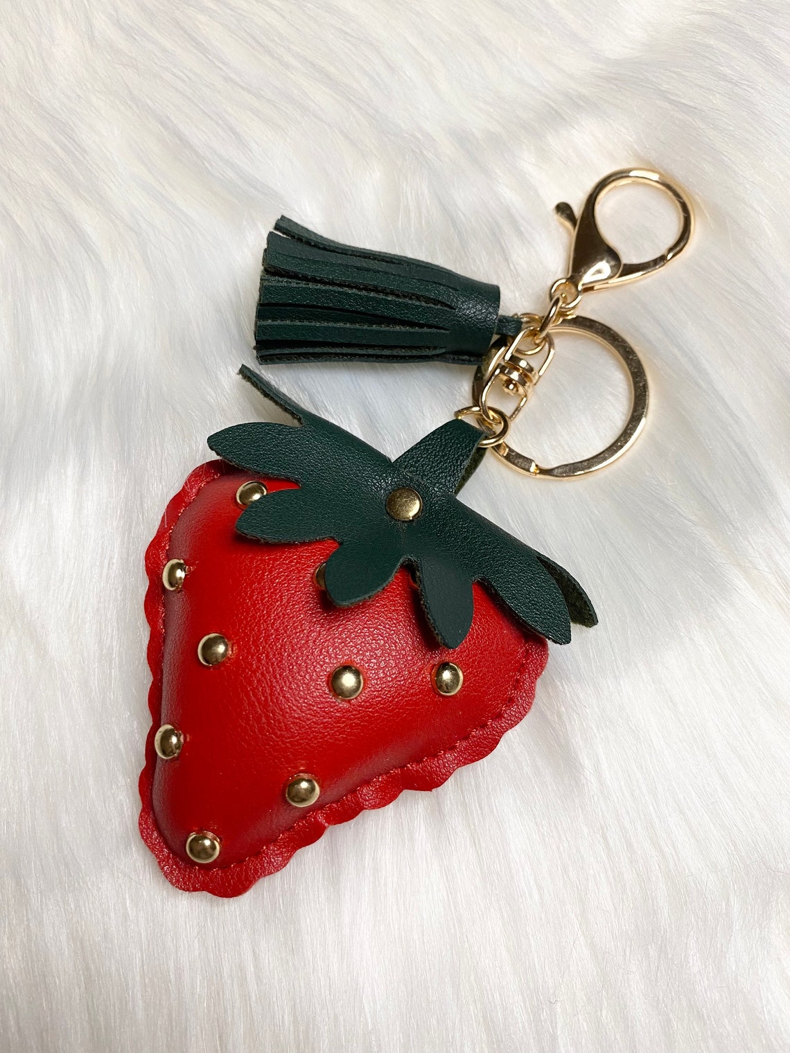 Leather Strawberry Bag Charm Keychain Key Ring Car Charm Red - Etsy
