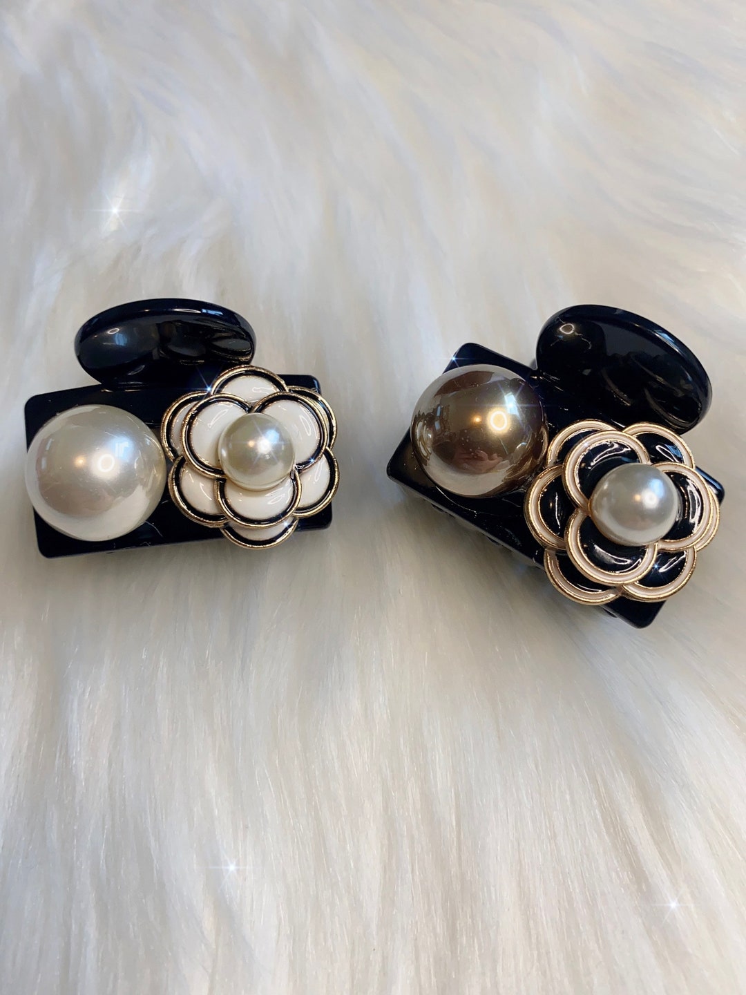 Camellia Flower Hair Claws, Luxury Hair Claw, Pearl Hair Claw, Black ...