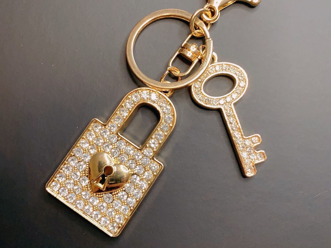 Padlock and Key Bag Charm Keychain Car Key Fob Bling Gold.silver - Etsy