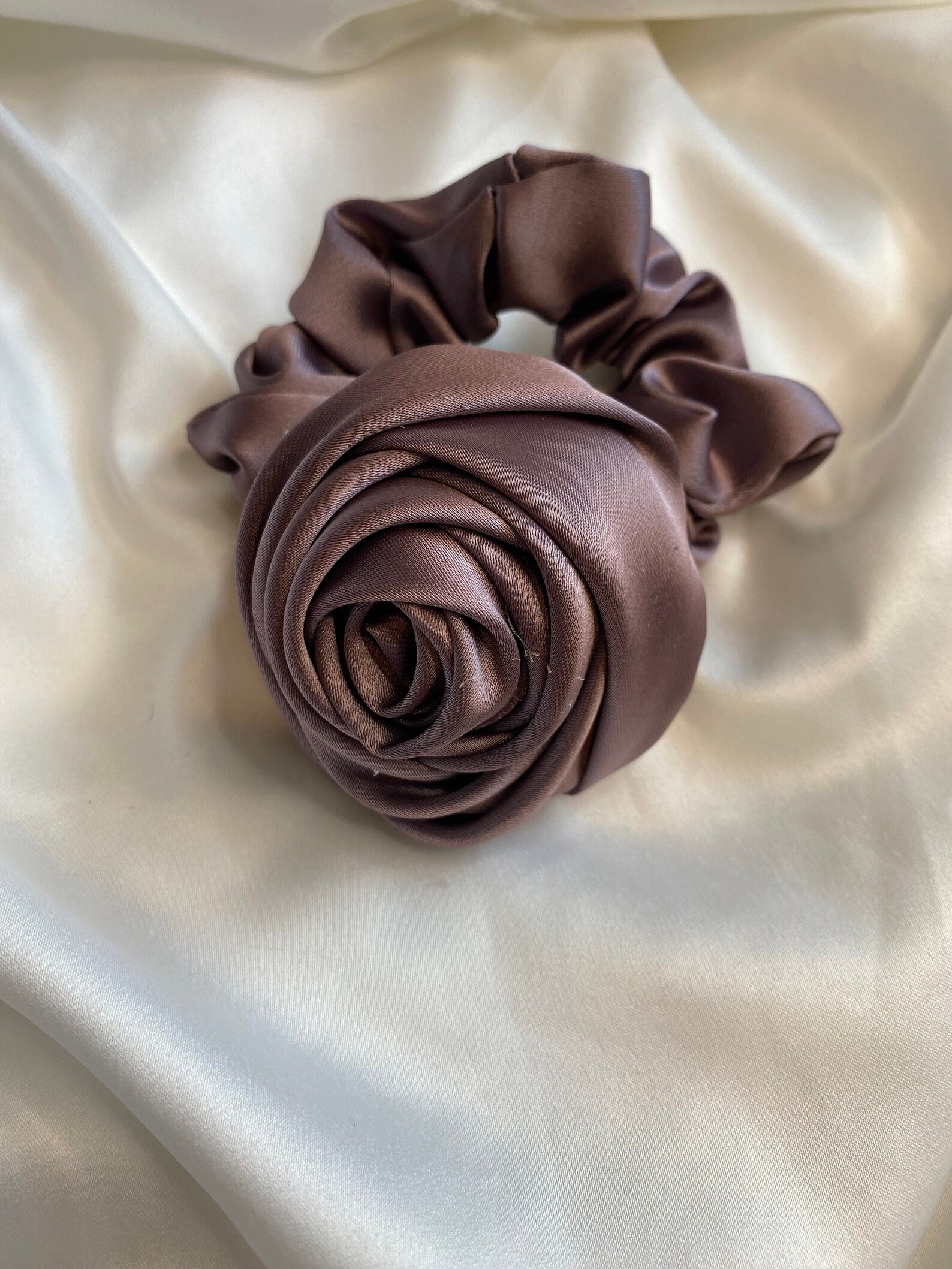 Satin Rose Flower Hair Tie Handmade Taupe Brown - Etsy