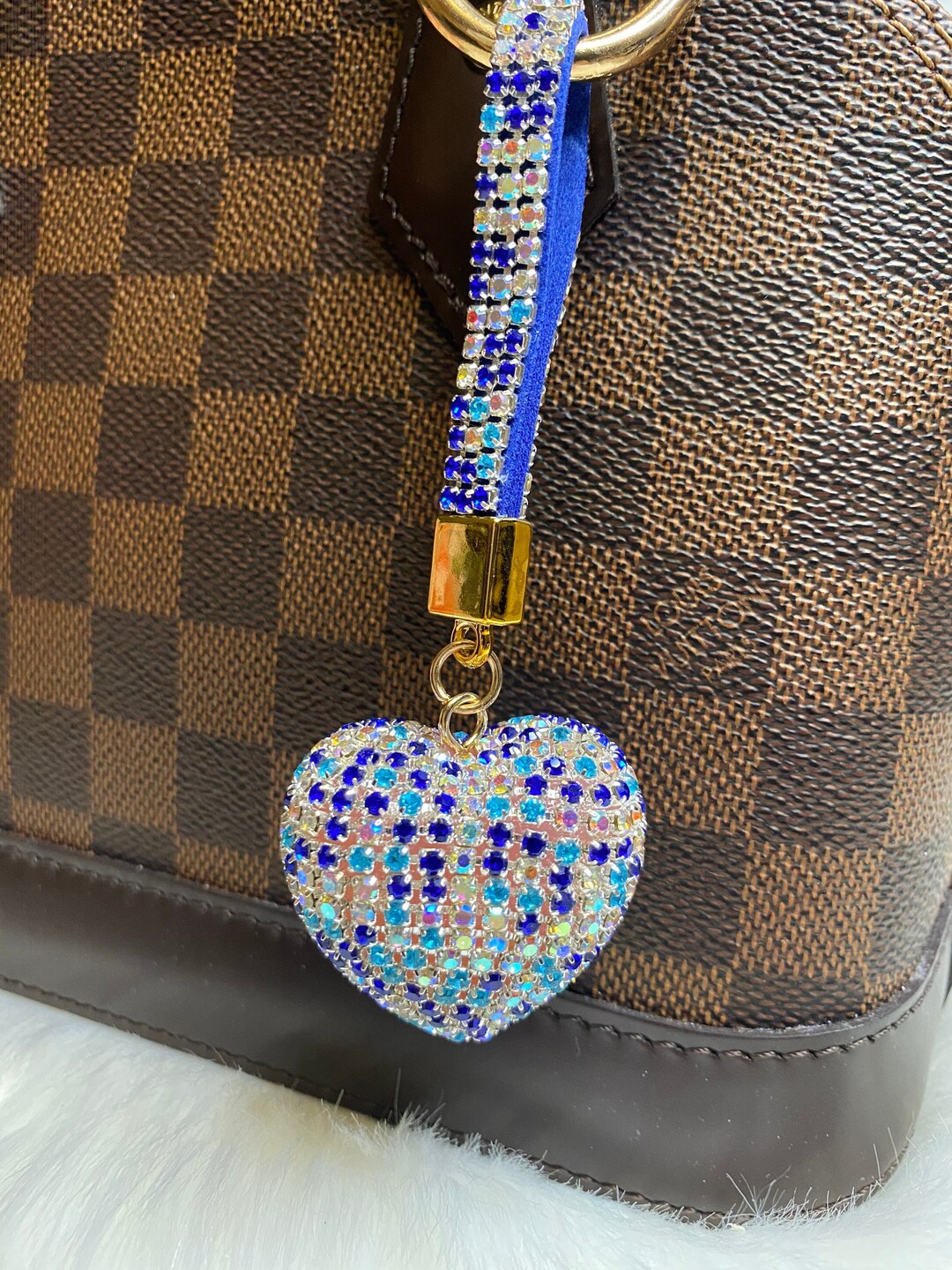 Bling Bling Heart Bag Charm Keychain Car Key Fob Champagne Gold ...