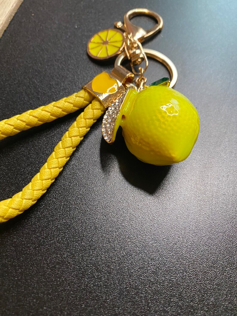 Lemon Keychain Bag Charm Key Ring Fob Yellow Gold With Strap - Etsy