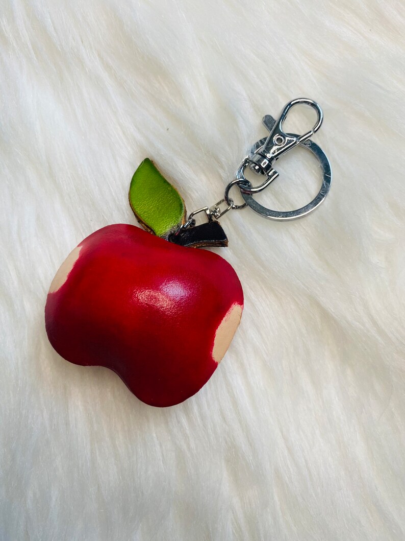 Handmade Red Apple Leather Bag Charm Leather Apple Keychain - Etsy