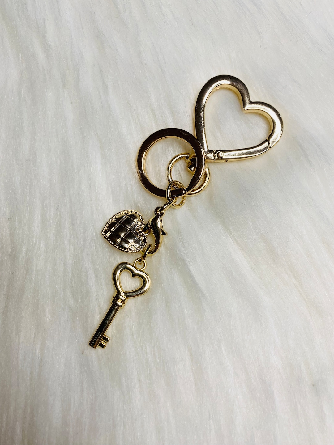 Gold Heart and Key Bag Charm Keychain Purse Charm New Handmade Gift - Etsy