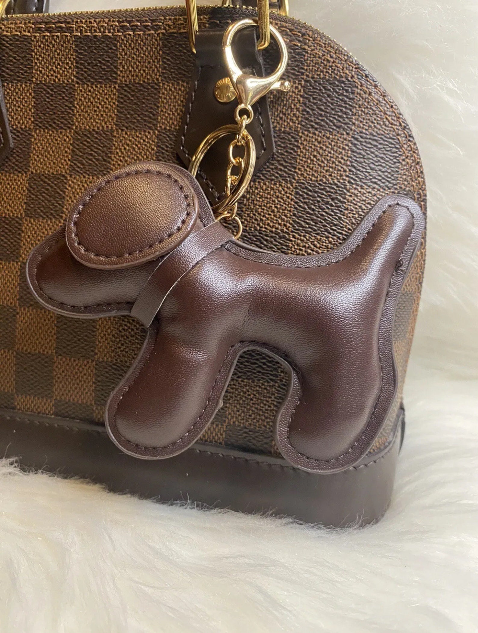 Dog Bag Charm Keychain Keyring Faux Leather Handmade Brown Black - Etsy