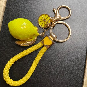 Lemon Keychain Bag Charm Key Ring Fob Yellow Gold With Strap - Etsy