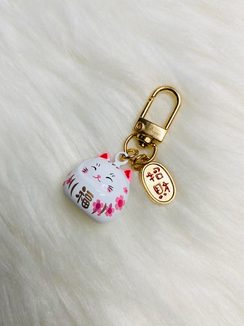 Lucky Cat Maneki Neko Bell Waving Fortune Cat Bag Charm Keychain ...