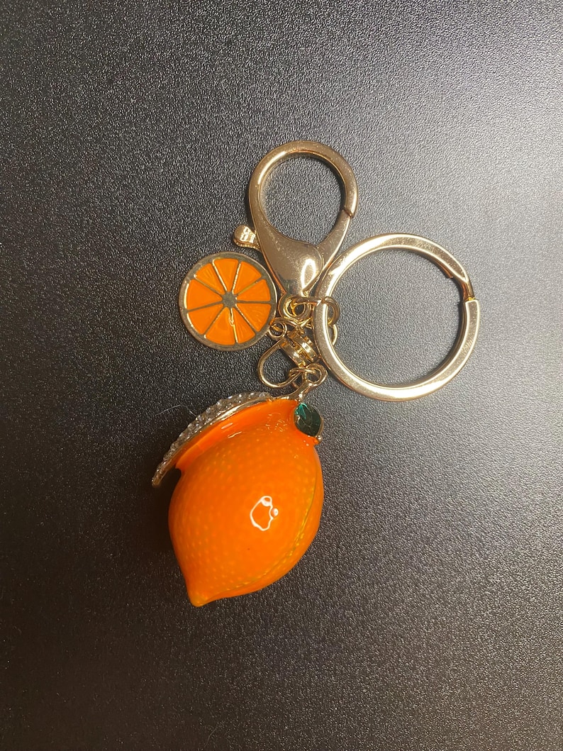 Lemon Keychain Bag Charm Key Ring Fob Yellow Gold With Strap - Etsy