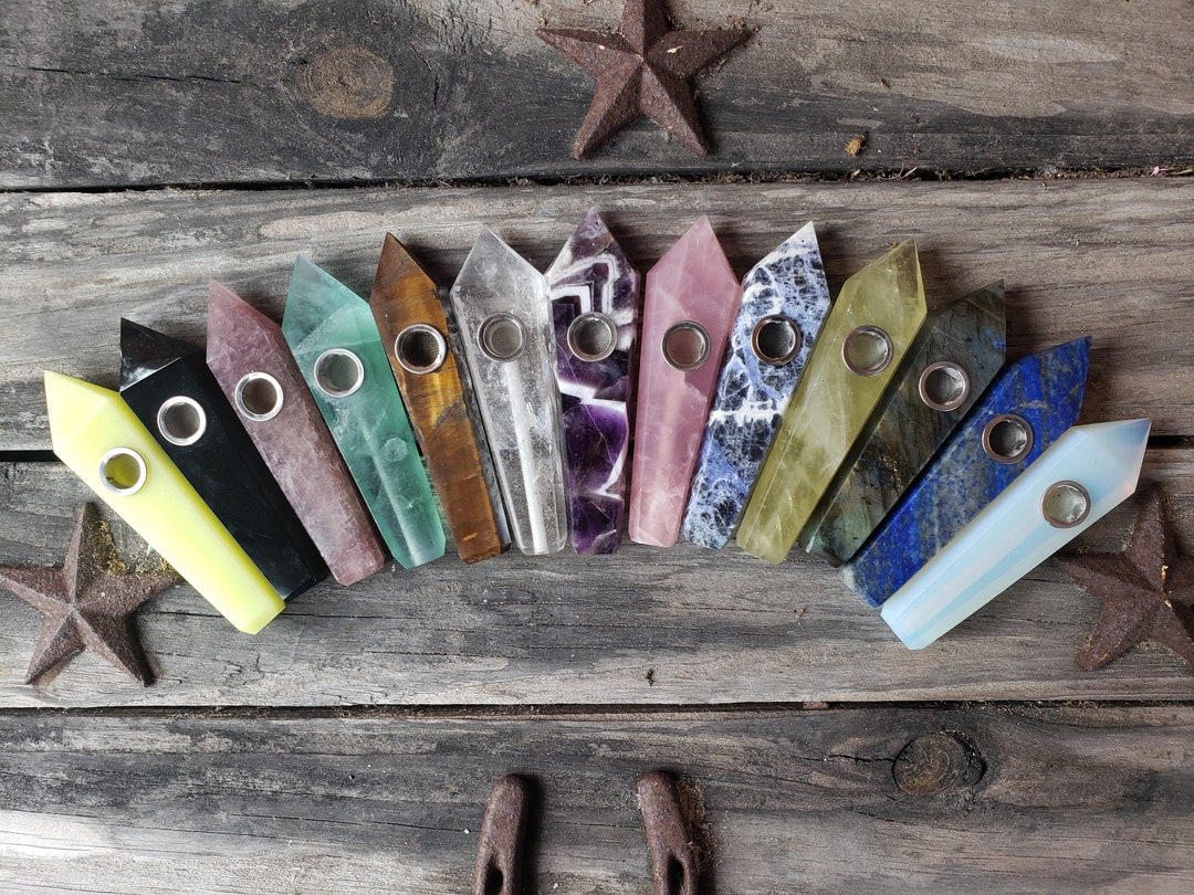 Crystal Pipe Stone Pipe Rose Quartz Amethyst Pipe Natural Gemstone ...
