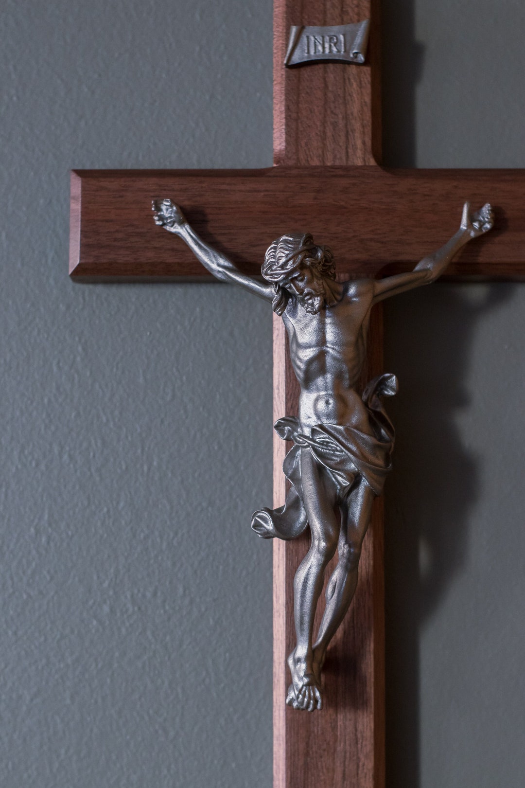 16" Large Wall Crucifix With Stainless Steel Corpus - Wood Crucifix ...