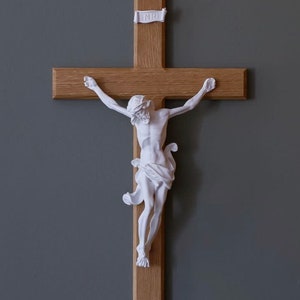 24" White Oak Wall Crucifix With White Corpus - Wood Crucifix - Baptism ...