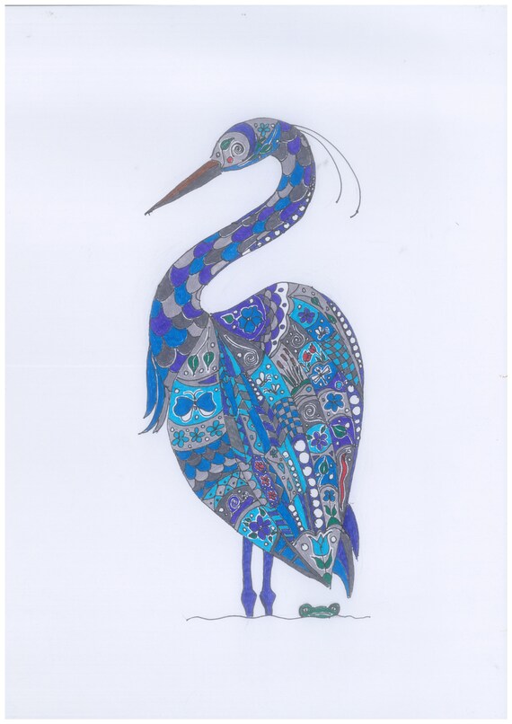 Blue Heron Pen & Ink Drawing - Etsy
