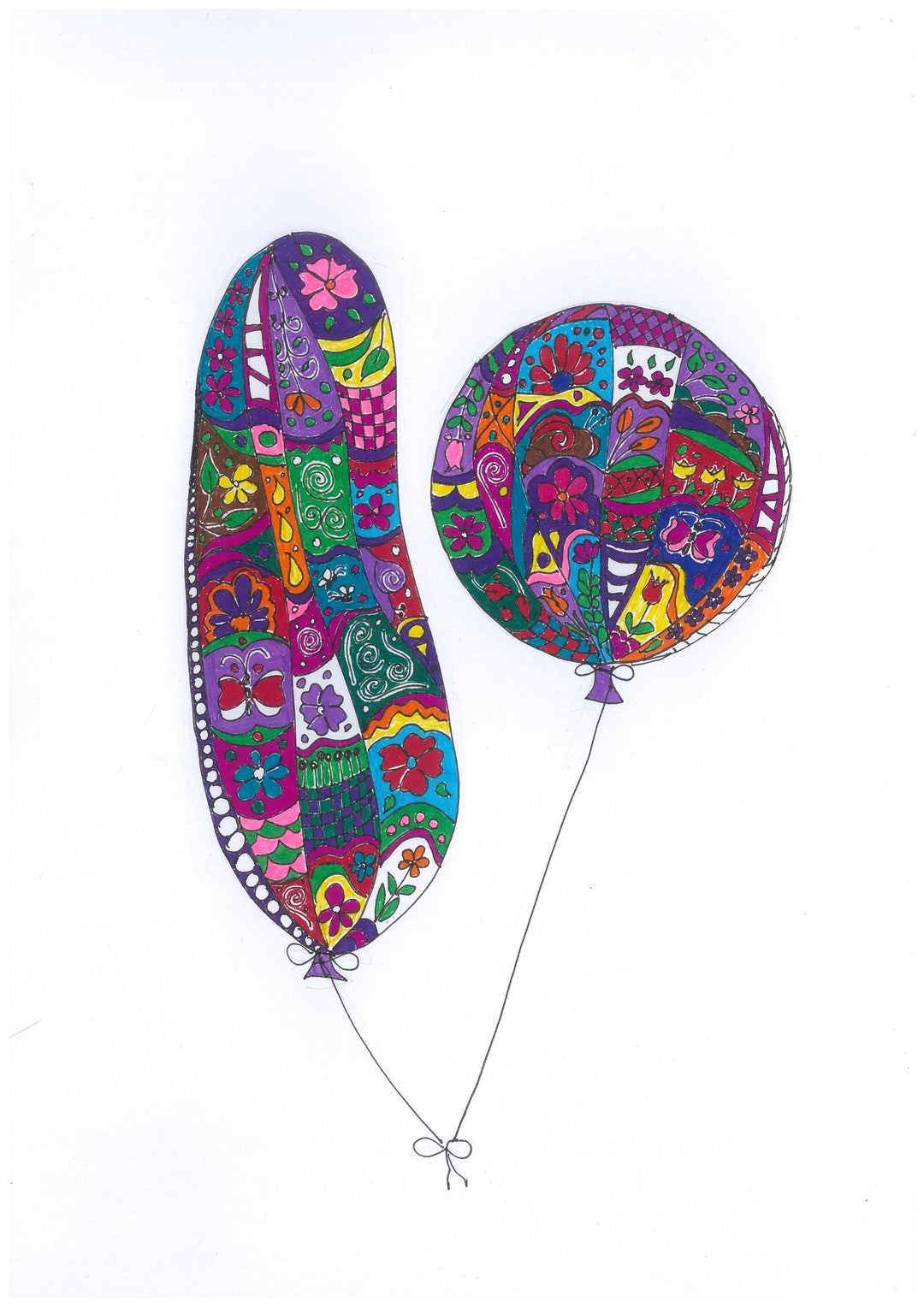 Balloons Pen & Ink Drawing - Etsy