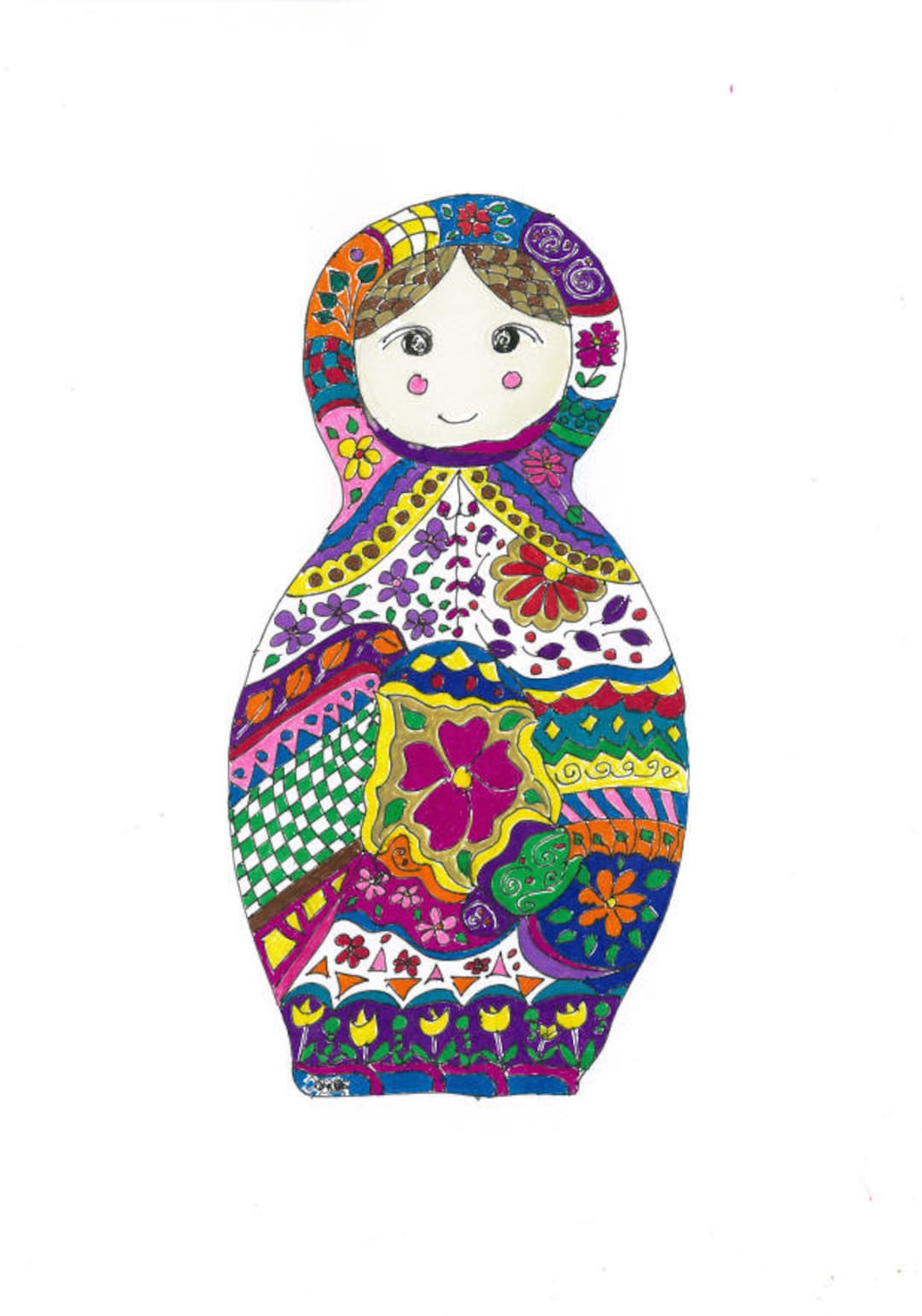 Russian Doll Pen & Ink Drawing - Etsy