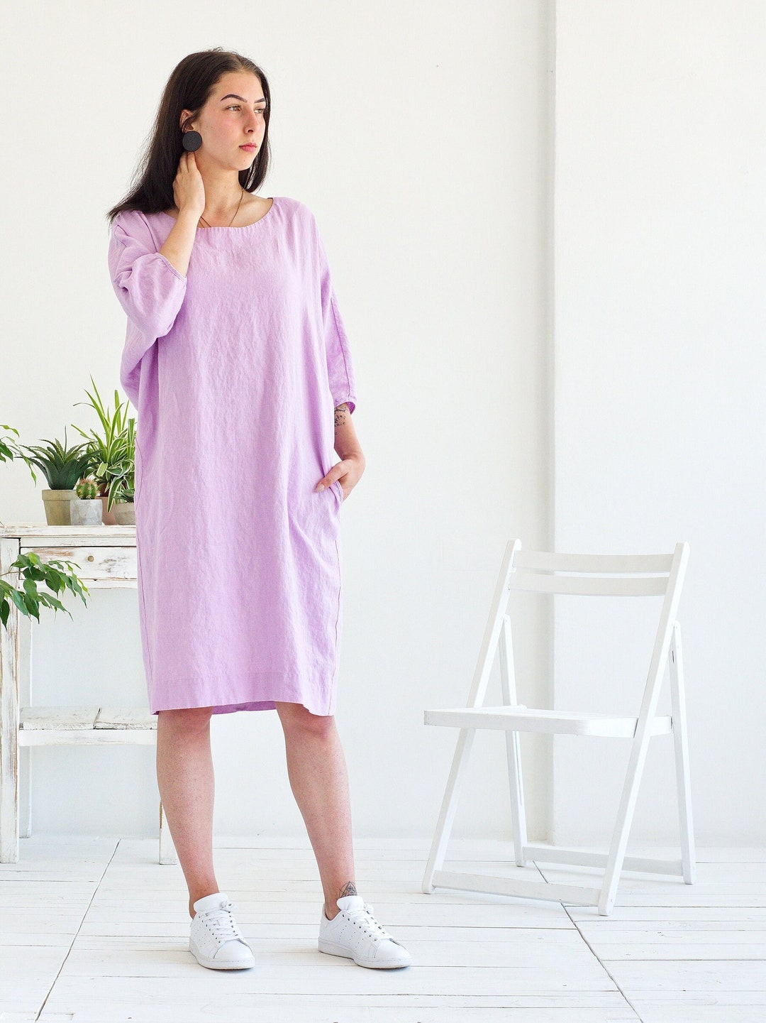 Linen Dress. Loose Silhouette Linen Dress With Pockets. Linen Summer ...