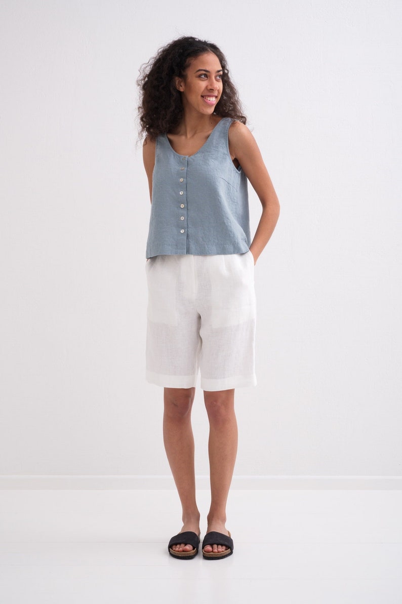 Linen Top. Linen Tank Top With Buttons, Linen Sleeveless Top - Etsy