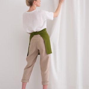 Linen Short Cafe Apron for Waitress, Linen Half Apron With Pockets ...