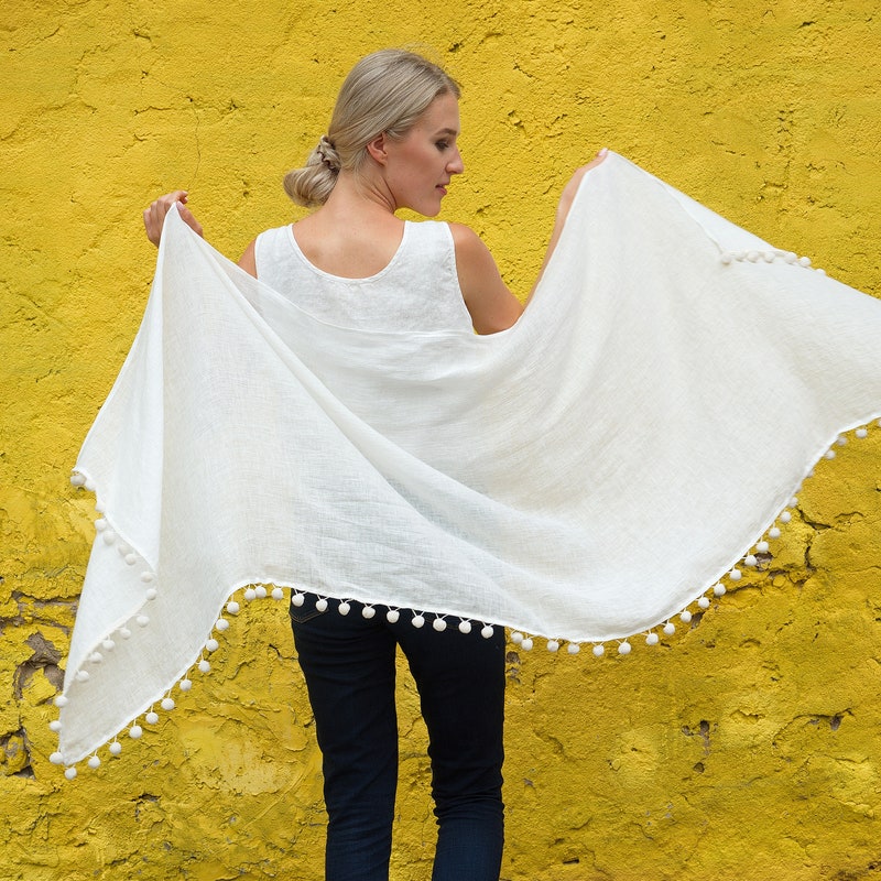 Boho Pom Pom Scarf - Etsy