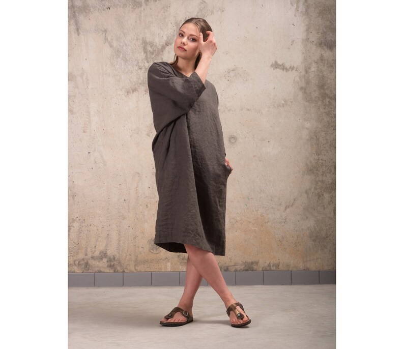 Linen Dress Loose Silhouette Linen Dress With Pockets Linen Etsy