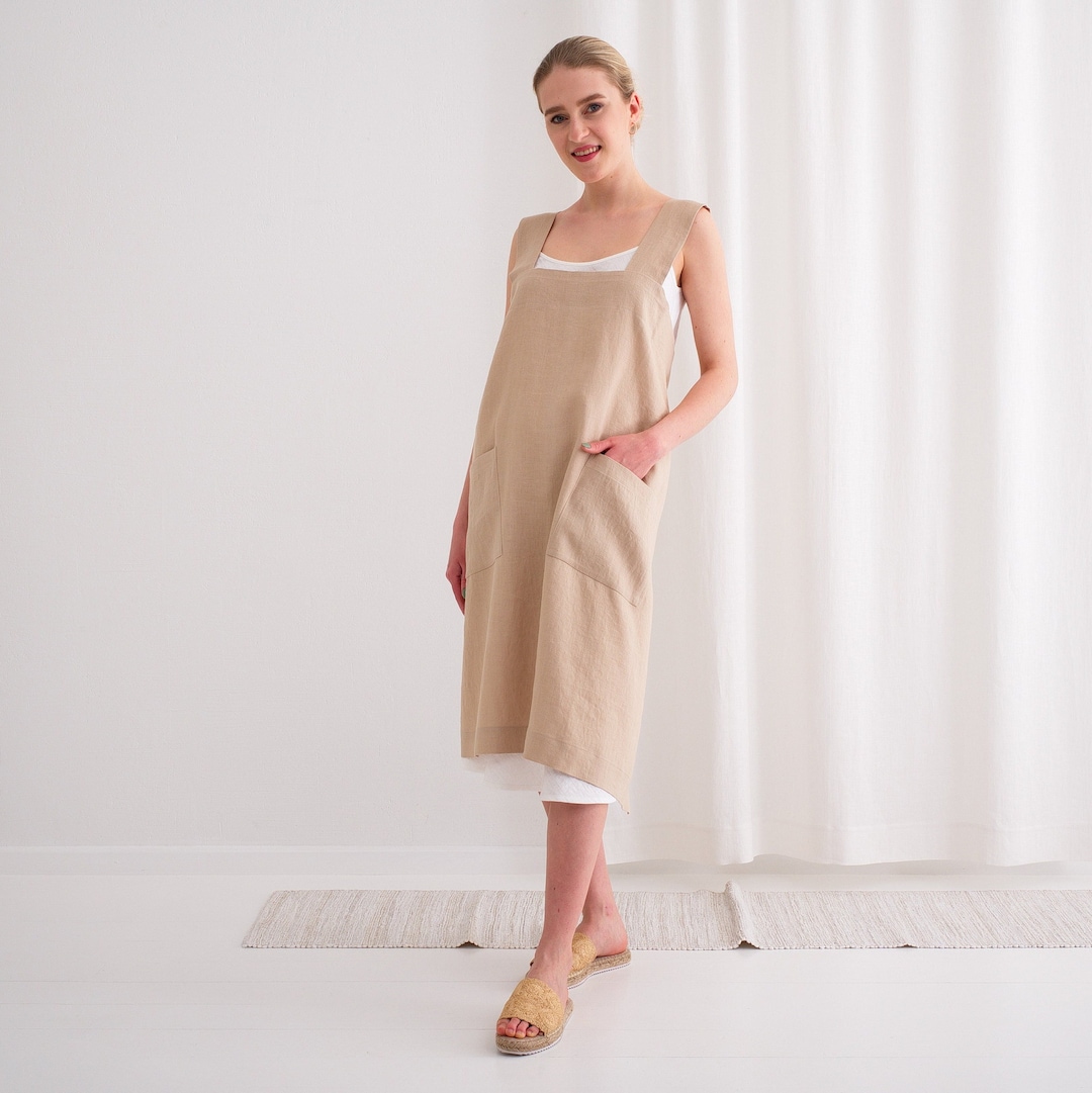 Linen Apron Japanese Style Linen Apron Cross Back Linen - Etsy