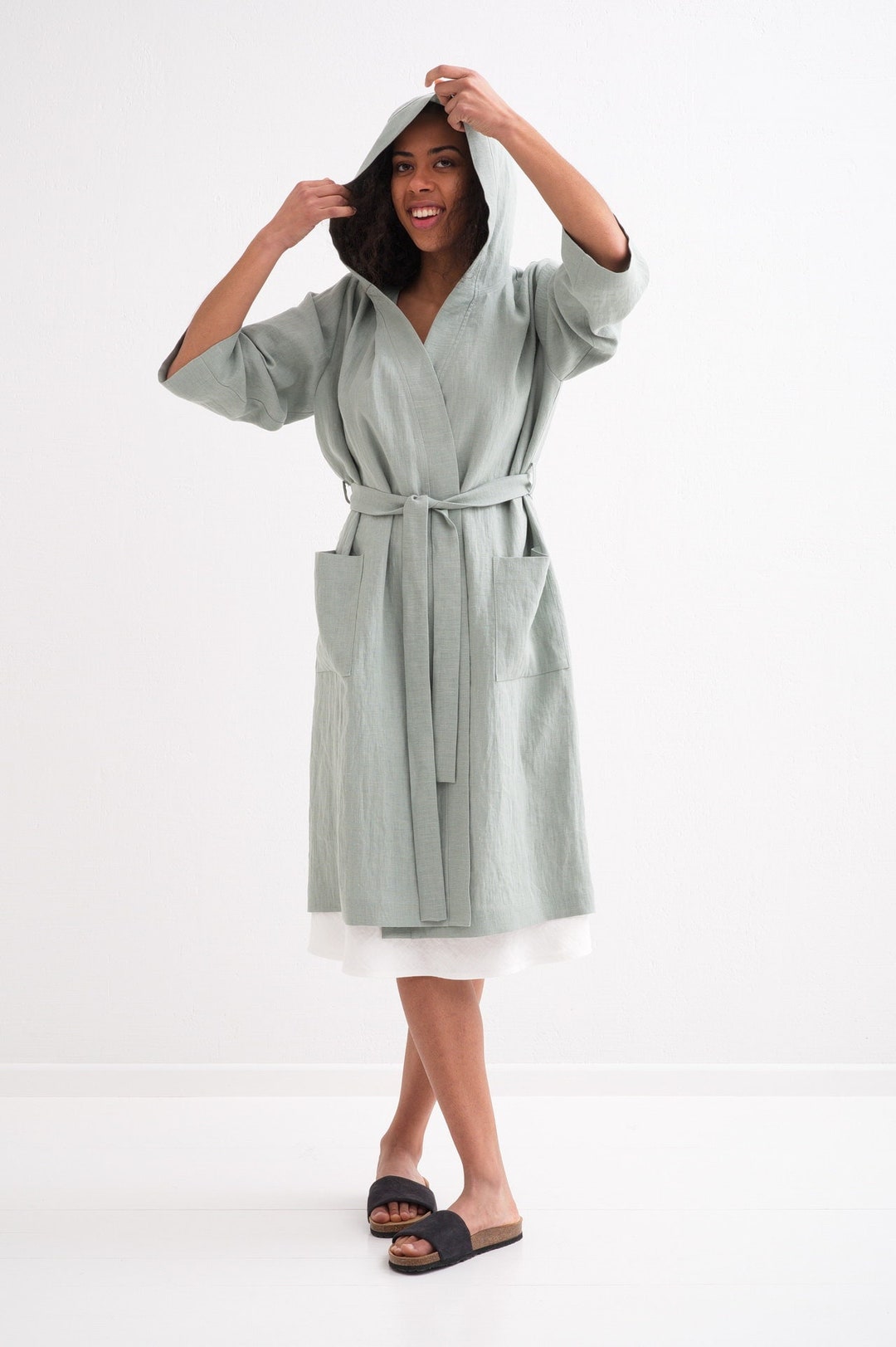 Linen Robe, Linen Bath Robe, Soft Linen Lounge Wear, Linen Kimono Robe ...
