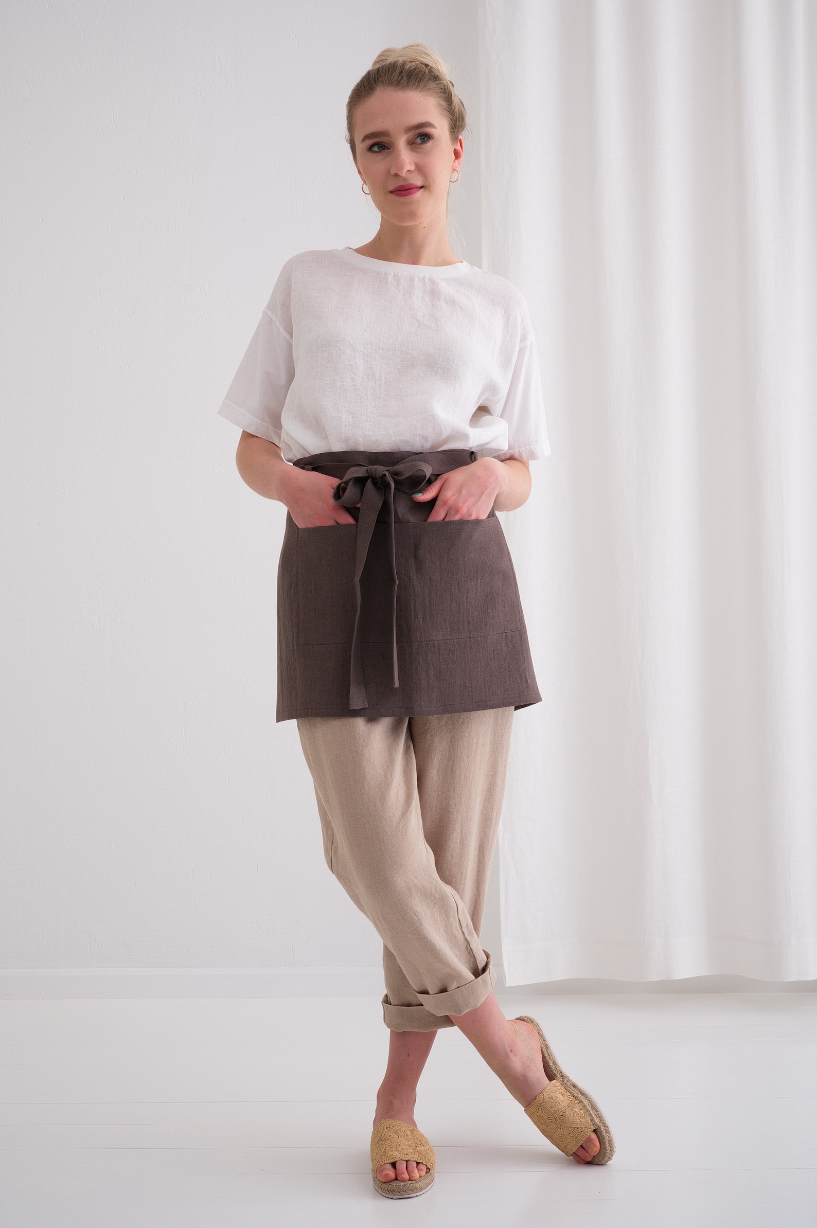 Linen Short Apron Linen Cafe Apron Linen Half Apron Custom - Etsy