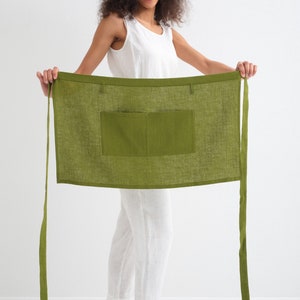 Linen Short Cafe Apron for Waitress, Linen Half Apron With Pockets ...