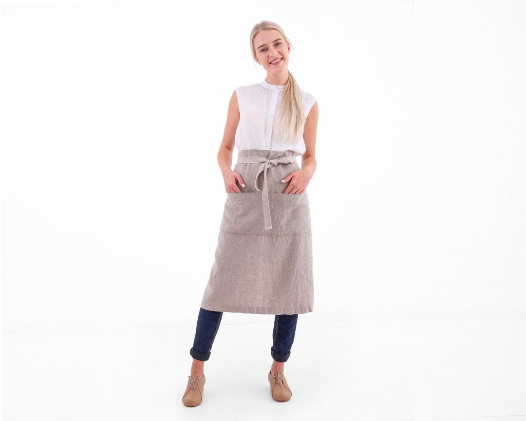 Linen Cafe Apron Linen Half Apron Linen Apron Classic Linen - Etsy