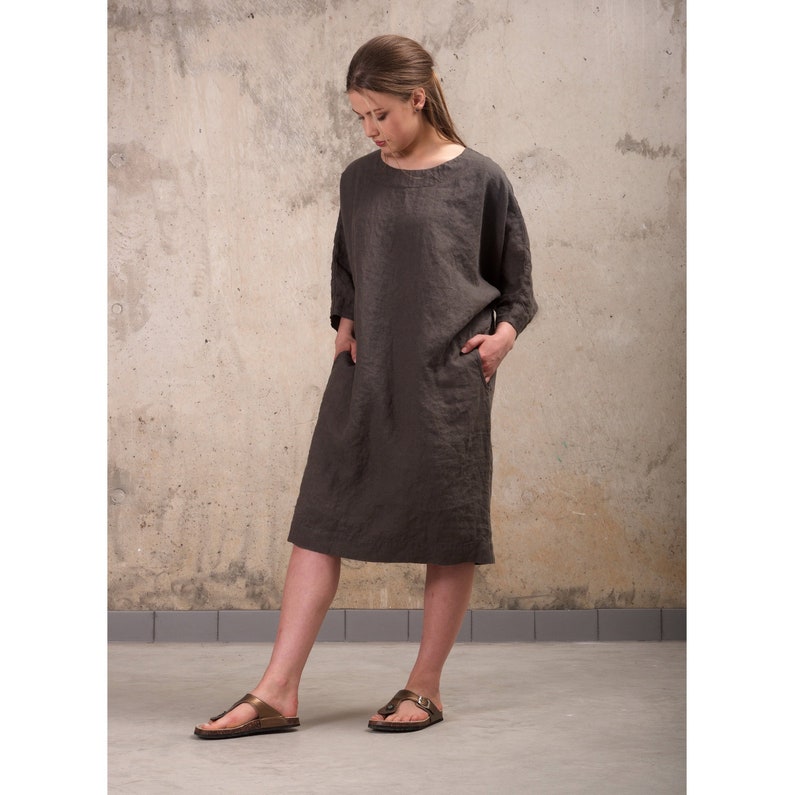 Linen Dress Loose Silhouette Linen Dress With Pockets Linen Etsy