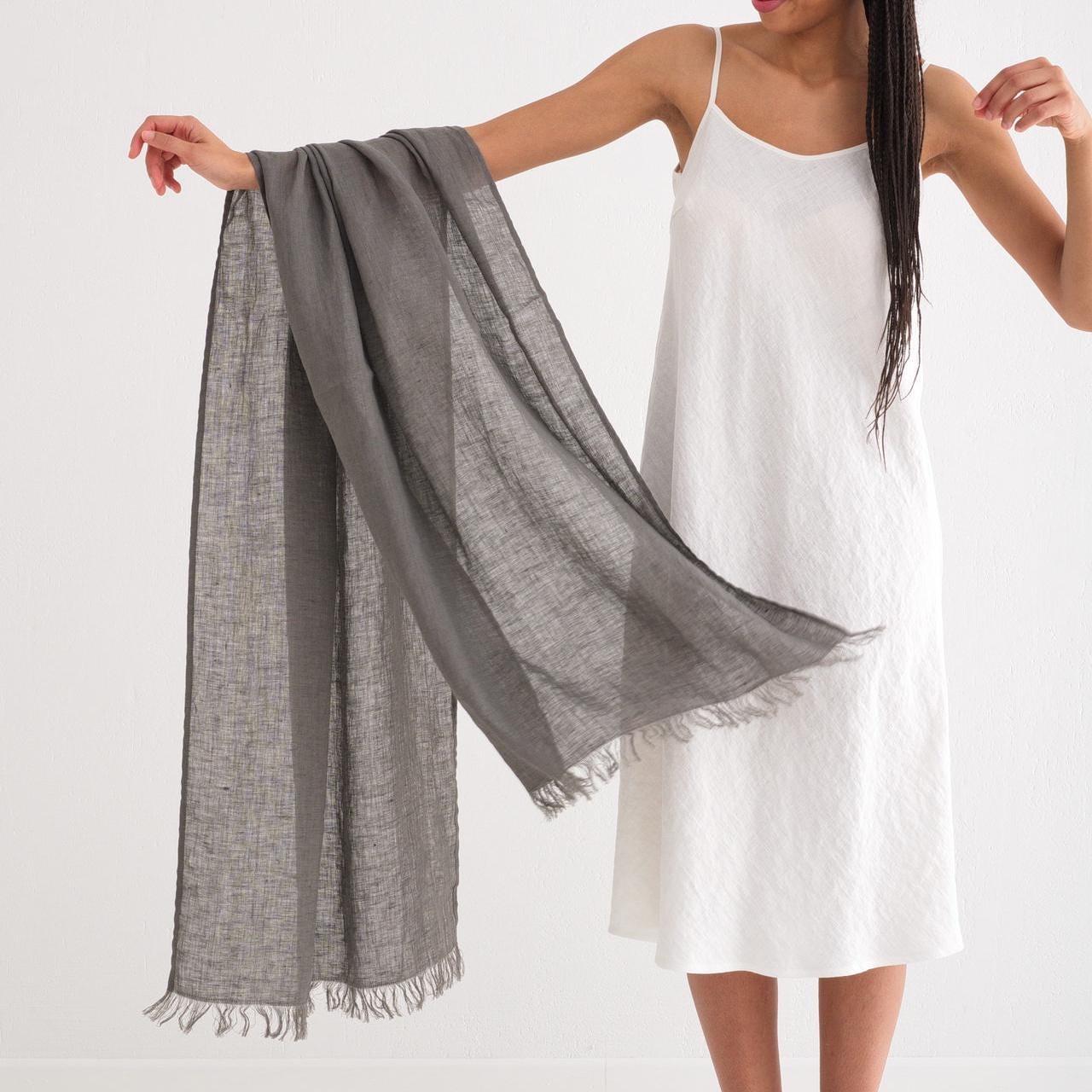 Natural Linen Scarf, Pure Linen, Trending Item, Fringed Scarf - Etsy
