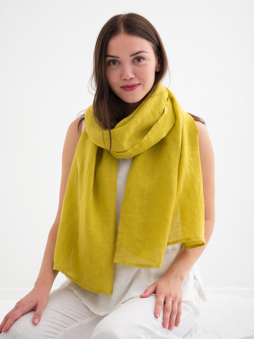 Natural Linen Scarf, Washed Pure Flax Shawl, Women Organic Wrap, Gifted ...