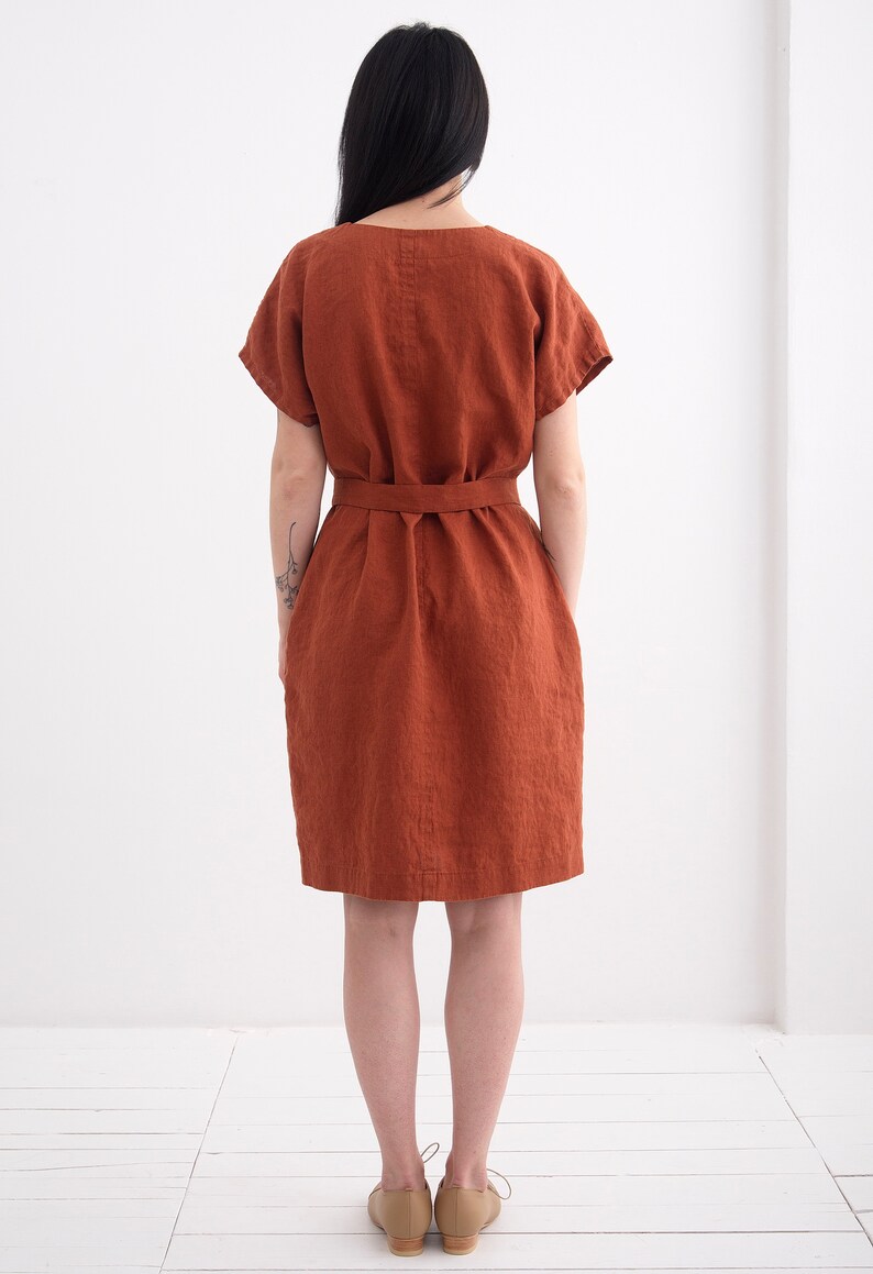 Linen Dress Loose Silhouette Linen Dress With Pockets And Etsy
