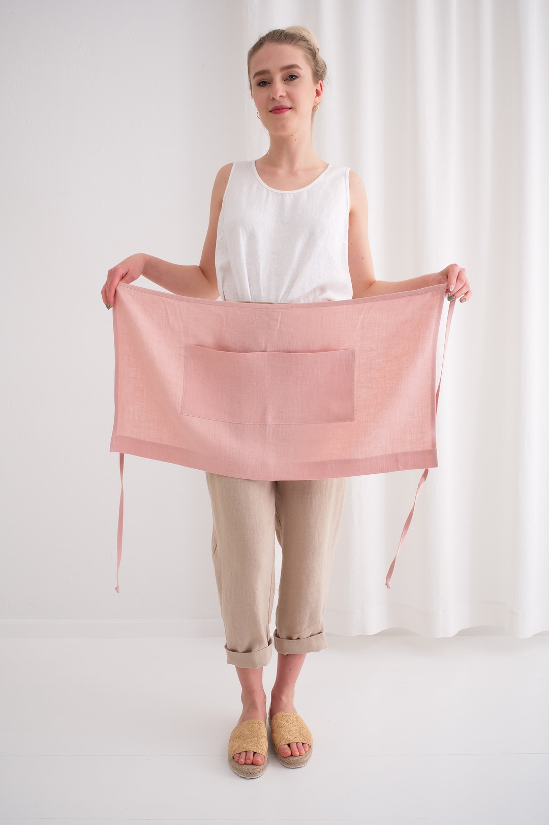 Linen Short Apron Linen Cafe Apron Linen Half Apron Custom - Etsy