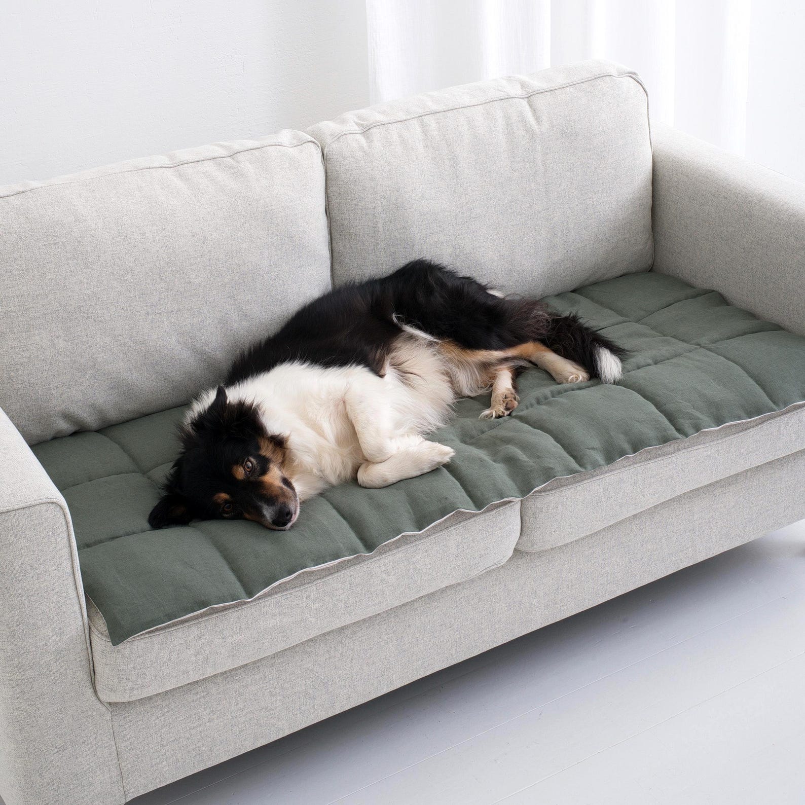 Linen Couch Slipcover for Dogs and Kids, Quilted Sofa Topper Pad, Two ...