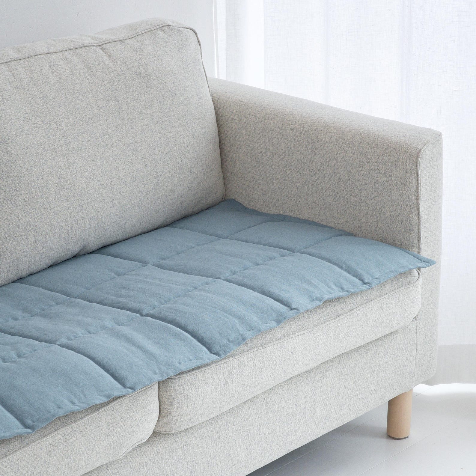 Reversible Linen Sofa Pad Topper, Quilted Couch Slipcover for Pets ...