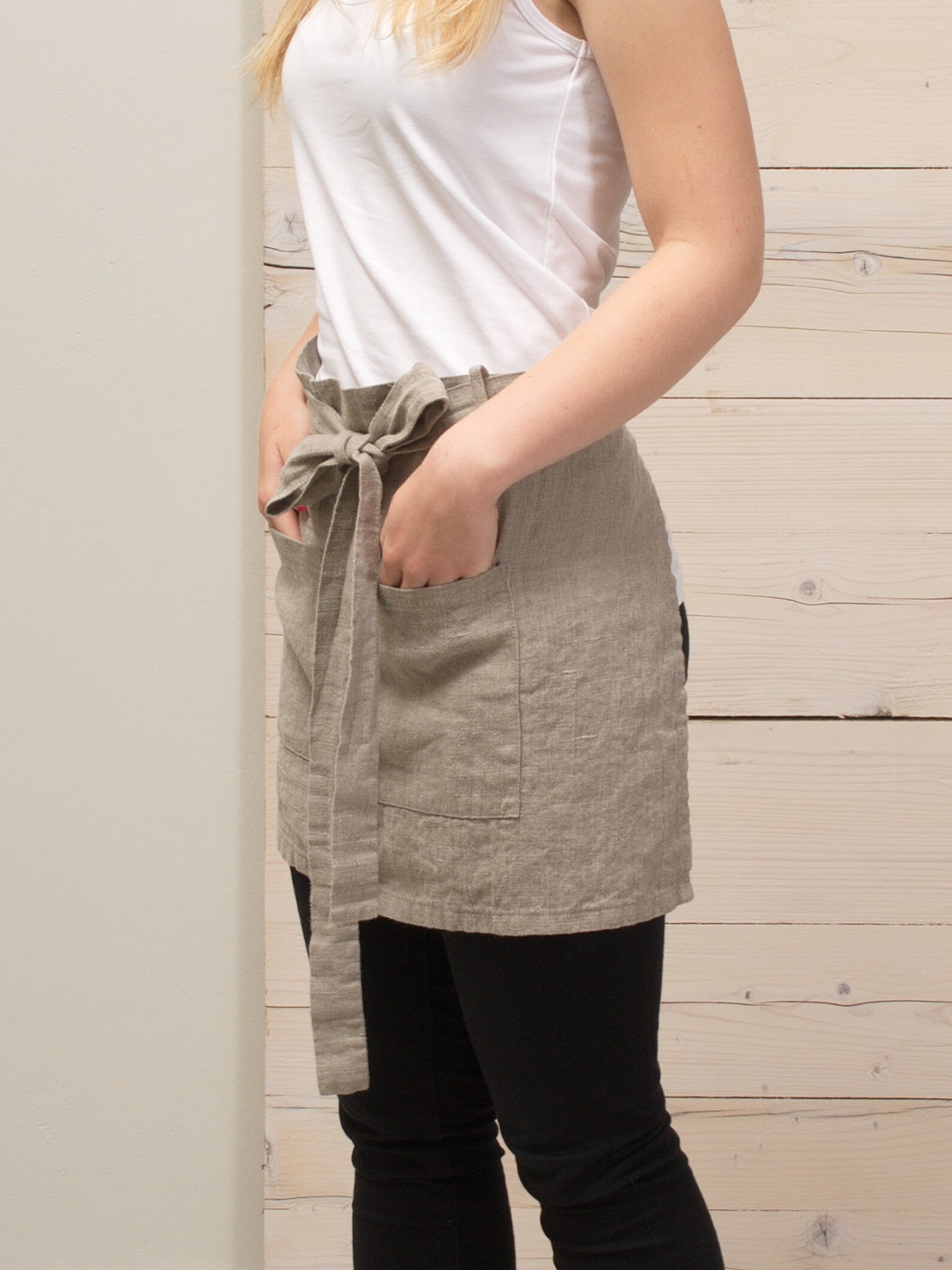 Linen Short Apron Linen Cafe Apron Linen Half Apron Custom | Etsy