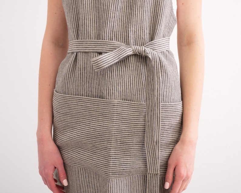 Linen Apron, Natural Striped Linen Apron, Soft Gardening Apron With ...