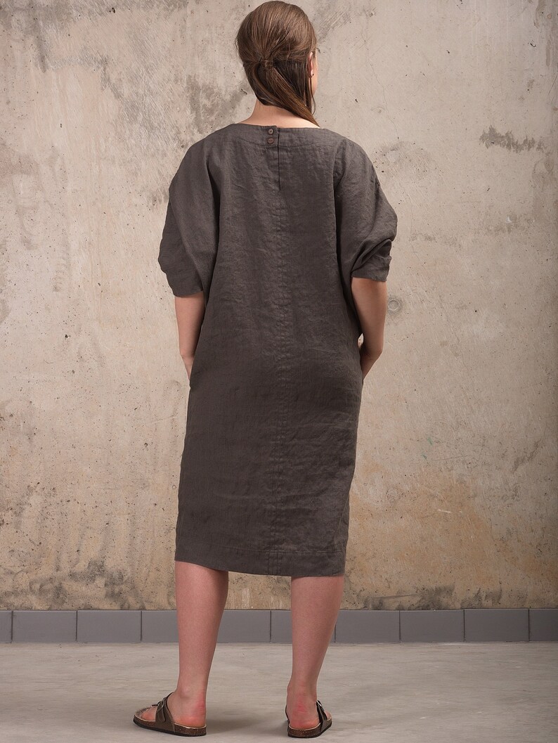 Linen Dress Loose Silhouette Linen Dress With Pockets Linen Etsy