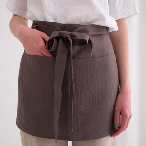Linen Short Cafe Apron for Waitress, Linen Half Apron With Pockets ...